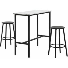 HOMCOM Bar-Set für 2 Personen, 1 Tisch mit 2 Barhockern, Tischplatte in weißer Marmoroptik, Stahlrahmen - Weiß+Schwarz