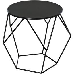 HOMCOM - Couchtisch Beistelltisch Satztisch Nachttisch rund Aufbewahrung Metallkorb Wohnzimmer Schlafzimmer 51 x 51 x 44 cm - Schwarz