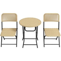 Outsunny Bistro-Set in Rattanoptik, 2 Stühle mit rundem Tisch, klappbar, Stahlrahmen, Gelb - Gelb