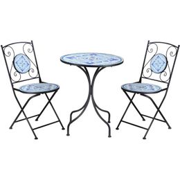 61 cm Garten Sitzgruppe 3-teiliges Bistro-Set Garnitur 1 Tisch+2 faltbare Stühle für Terrasse Balkon Stahl Blau - Schwarz+ Blau+Weiß - Outsunny