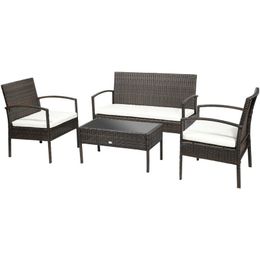 Polyrattan Gartenmöbel Set 4-teilig Braun+Cremeweiß - Braun+Cremeweiß - Outsunny