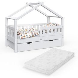 Kinderbett Design" 140x70cm Weiß mit Matratze, Rausfallschutz und Gästebett Vitalispa