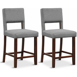 2er Set Esszimmerstühle mit Rücklehne und Holzbeinen, Polsterstuhl Küchenstuhl Retro, Sitzhöhe 62cm (Grau) - Costway