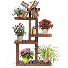 Pflanzenregal Blumenregal mit Windmühle, Blumenstaender Holz, Blumentreppe Garten, Pflanzentreppe mehrstoeckig, Holzregal 5 Etagen - Costway