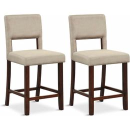 2er Set Esszimmerstühle mit Rücklehne und Holzbeinen, Polsterstuhl Küchenstuhl Retro, Sitzhöhe 62cm (Beige) - Costway