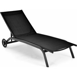 Costway Sonnenliege Liegestuhl mit Raedern, Gartenliege mit Verstellbarer Rückenlehne, atmungsaktive Relaxliege für Garten Terrasse Strand Balkon,