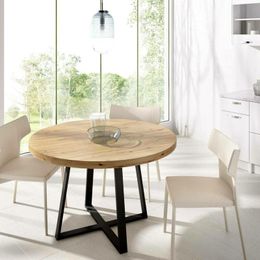 Fester-Tisch Daureli, Mehrzweck-Esstisch, runder Tisch für die Küche oder das Esszimmer, 120 x 120 x 75 cm, Nodi-Eiche - Dmora