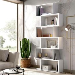 Dmora - Bücherregal Misma, Mehrzweck-Büroregal, Bücherregal mit 6 Regalen, 80x25h190 cm, Weiß