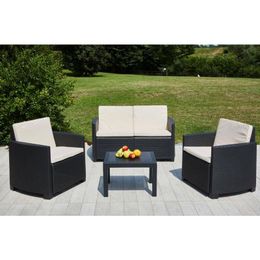 Outdoor-Lounge-Set Sassari, Gartengarnitur mit 2 Sesseln, 1 Sofa und 1 Couchtisch, Sitzecke in Rattan-Optik mit Kissen, 100 % Made in Italy,