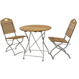 DEGAMO Kurgarten - Garnitur bad tölz 3-teilig (2x Stuhl, 1x Tisch 77cm rund), Flachstahl verzinkt + Robinie, klappbar - braun