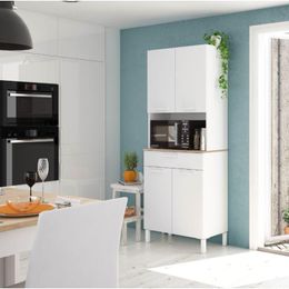 CAESAROO - Küchenschrank 72x40x186 cm Mattweiß und kanadische Eiche weiß artik und eiche canadian