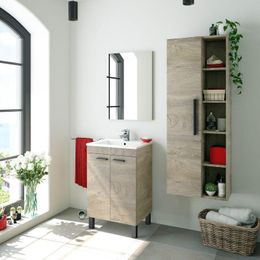 CAESAROO Badezimmerschrank auf dem boden 50 cm Eiche mit waschtisch und spiegel Eiche hell - Standard