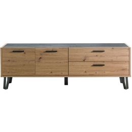 CAESAROO - Wohnzimmer-TV-Schrank 180 cm Eiche und Schwarz mit zwei Türen und zwei Schubladen Eiche und Schwarz