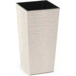 siena GARDEN - Pflanzgefäß eco Nizza, weiß, 25 x 25 x 46,5 cm Kunststoffgefäß mit Holzfaseranteil und Einsatz