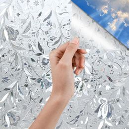 Sichtschutzfolie Bad Fenster Blickdicht Selbstklebend 3D Fensterfolie Spiegelfolie Blumen 90x200cm - HENGDA