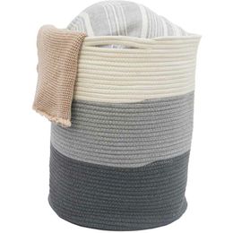 DuneDesign 38x46 Soft Cotton Rope Basket 50L Boho Laundry Hamper Large Round Storage - grau