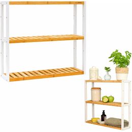 DuneDesign - Bambus Wandregal - 60x54x15cm - Bad Küche Hängeregal Holz - Badregal Küchenregal - braun