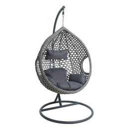 EstexoH&G Polyrattan Hängesessel Hängekorb mit Gestell Rattan Hängestuhl Sessel Grau