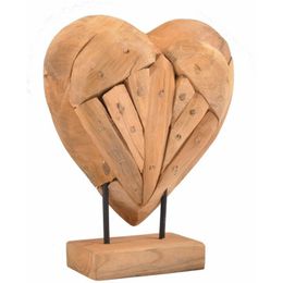 Teak Herz Skulptur auf Ständer massiv - 30 cm Tisch Deko Figur Holz Fensterbankaufsteller Dekoaufsteller - BURI