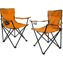 Spetebo - Camping Klappstuhl mit Getränkehalter 2er Set - orange - Campingstuhl klappbar mit Tragetasche - Stuhl faltbar für Festival Freizeit Garten