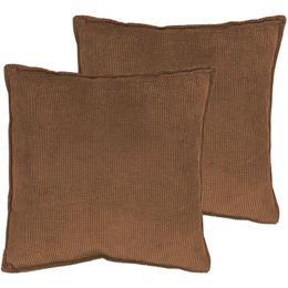 Spetebo Cord Dekokissen 2er Set je 45 cm - braun - Zierkissen mit Füllung und Bezug - Kordsamt Kissen Sofakissen Couchkissen Kuschelkissen Komplettset