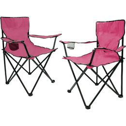 Spetebo Camping Klappstuhl mit Getränkehalter 2er Set - pink - Campingstuhl klappbar mit Tragetasche - Stuhl faltbar für Festival Freizeit Garten Angler