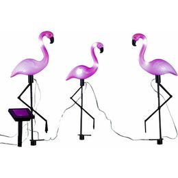 Spetebo - Solar Gartenstecker Flamingo - 3er Set - Garten Deko Figur mit led Beleuchtung