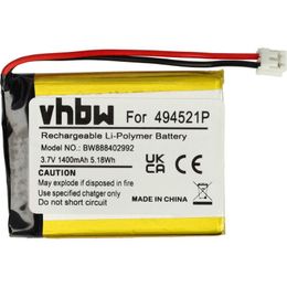 vhbw - 1x Akku kompatibel mit Audioline Watch & Care V130, V131, V132, V120, V150 Babyphone Sensormatte (1400 mAh, 3,7 v, Li-Polymer, ohne Gehäuse)