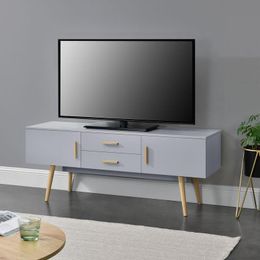 [en.casa] - Fernsehtisch Alavus 140x40x56 cm mit 2 Schranktüren und Schubladen Lichtgrau en.casa - Hellgrau