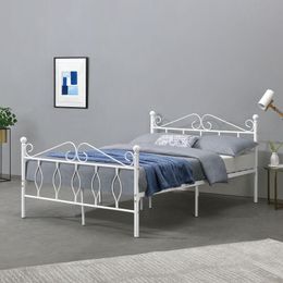 [en.casa] - Metallbett Abolda 140x200 cm Doppelbett bis 300kg Weiß en.casa