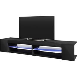 Selsey - mitchell - TV-Lowboard mit led, Schwarz Matt / Schwarz Glanz, 180 cm breit