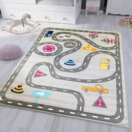 Vimoda - Kinderteppich Spielteppich Straße Auto Verkehr Teppich für Kinderzimmer Grau oder Blau,Grau, 80x150 cm