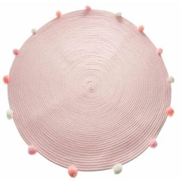 Teppich, rund, Pompons, Rosa, Durchmesser 90 cm, Rosa, cm - Atmosphera