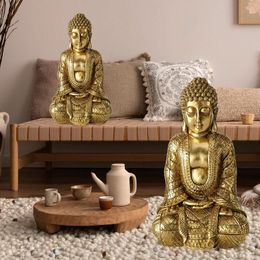 etc-shop - Buddha Figur Wohnzimmer Dekofigur Wohndekoration , Skulptur Asiatisch, Kunstharz gold, LxBxH 12x10x20 cm, 2er Set