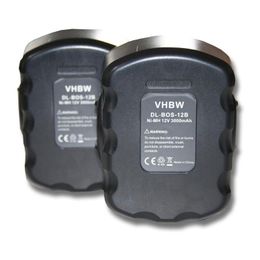 vhbw 2x Akku kompatibel mit Bosch GSR 12-2, JAN-55, GSR 12-1, GSR 12V, PSR 12, PAG 12, PSB 12 VE-2 Elektrowerkzeug (3000 mAh, NiMH, 12 V)
