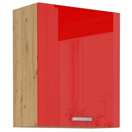 Küchen Preisbombe - Hängeschrank 60 cm Eiche Artisan + Rot Hochglanz Küchenzeile Küchenblock Küche