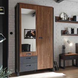 Lomadox - Kleiderschrank Dielenschrank im Industrial Design DALLAS-61 Stirling Oak Nb. mit Matera Anthrazit b/h/t ca.: 99x202x60 cm - braun