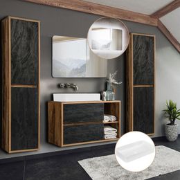 Lomadox - Badezimmermöbel Komplett Set Eiche mit Beton Nb. HARLOW-56 100 cm Waschtisch-Unterschrank mit Waschbecken, Spiegel mit Beleuchtung 2