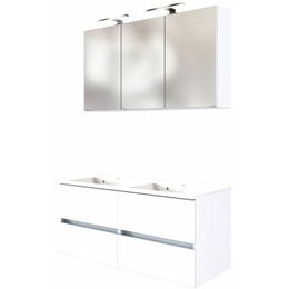 Lomadox Doppel Waschplatz-Set 120 cm, inkl led Spiegelschrank ARLON-03 matt weiß BxHxT 120x200x55 cm - weiß