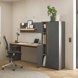 Lomadox Büromöbel Set anthrazit mit Eiche CRISP-61 modern 4-teilig mit Schreibtisch - anthrazit
