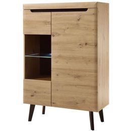 Lomadox - Highboard im skandinavischem Design, led, TIROL-61 in Eiche Artisan Nachbildung, Absetzung Schwarz b/h/t 90/134/40