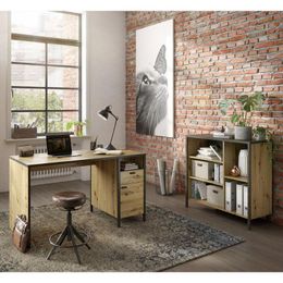 Lomadox - Büromöbel Set 2-tlg. INDORE-10 im Industrial Stil, Artisan Eiche Nb./Stahl dunkel - schwarz