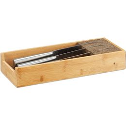Messerhalter Bambus, Schubladeneinsatz für Messeraufbewahrung, Schubladenorganizer, hbt: 6,5x38x15,5cm, natur - Relaxdays