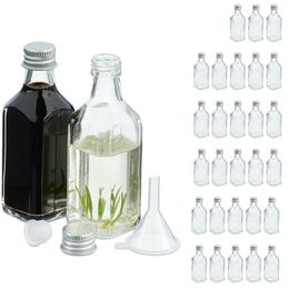 Relaxdays - kleine Flaschen, 30er Set, 50 ml, Glasflaschen zum Befüllen, Schraubverschluss & Korken, transparent/silber