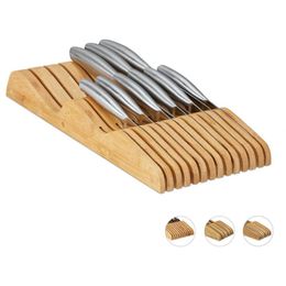 Messerblock Schublade, ohne Messer, liegend, Bambus, für 13 Messer, hbt: 5x17x40 cm, Schubladeneinsatz, natur - Relaxdays