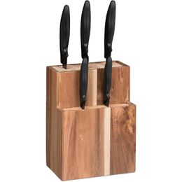 Messerblock unbestückt mit Borsten, ohne Messer, für 11 Messer aller Art, Messerhalter hbt 24x18x11,5cm, natur - Relaxdays