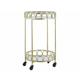Beliani Servierwagen Gold Metall rund mit Rollen Marmor Optik Glamour Stil Küche Wohnzimmer Salon Möbel - Weiß