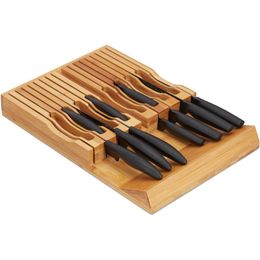 Messerorganizer Bambus, Messeraufbewahrung für 17 Messer, Messereinsatz für Schublade, 5 x 43 x 28,5 cm, natur - Relaxdays