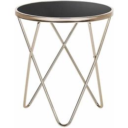 Beliani Beistelltisch Schwarz Gold Sicherheitsglas Metall 50 x 55 cm v förmigen Füße Couchtisch Glänzend Rund Modern - Gold