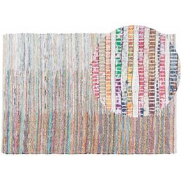 Beliani Teppich Bunt 140 x 200 cm aus Baumwolle Kurzflor Rechteckig Handgewebt Modern - Weiß
